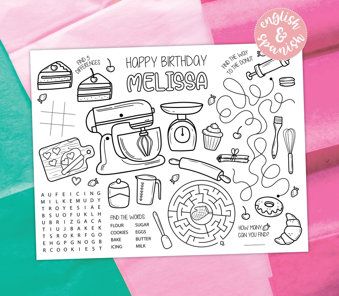Baking Coloring Placemat DIGITAL | Bake Party Activity Sheet | Kids ...