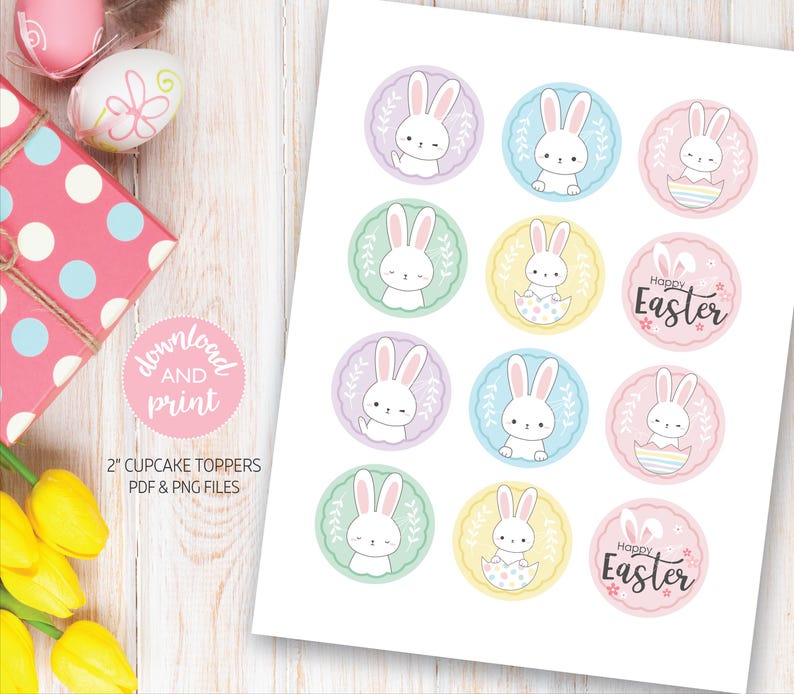 Easter Bunny Cupcake Topper DIGITAL | Easter Holiday Party Decoration ...