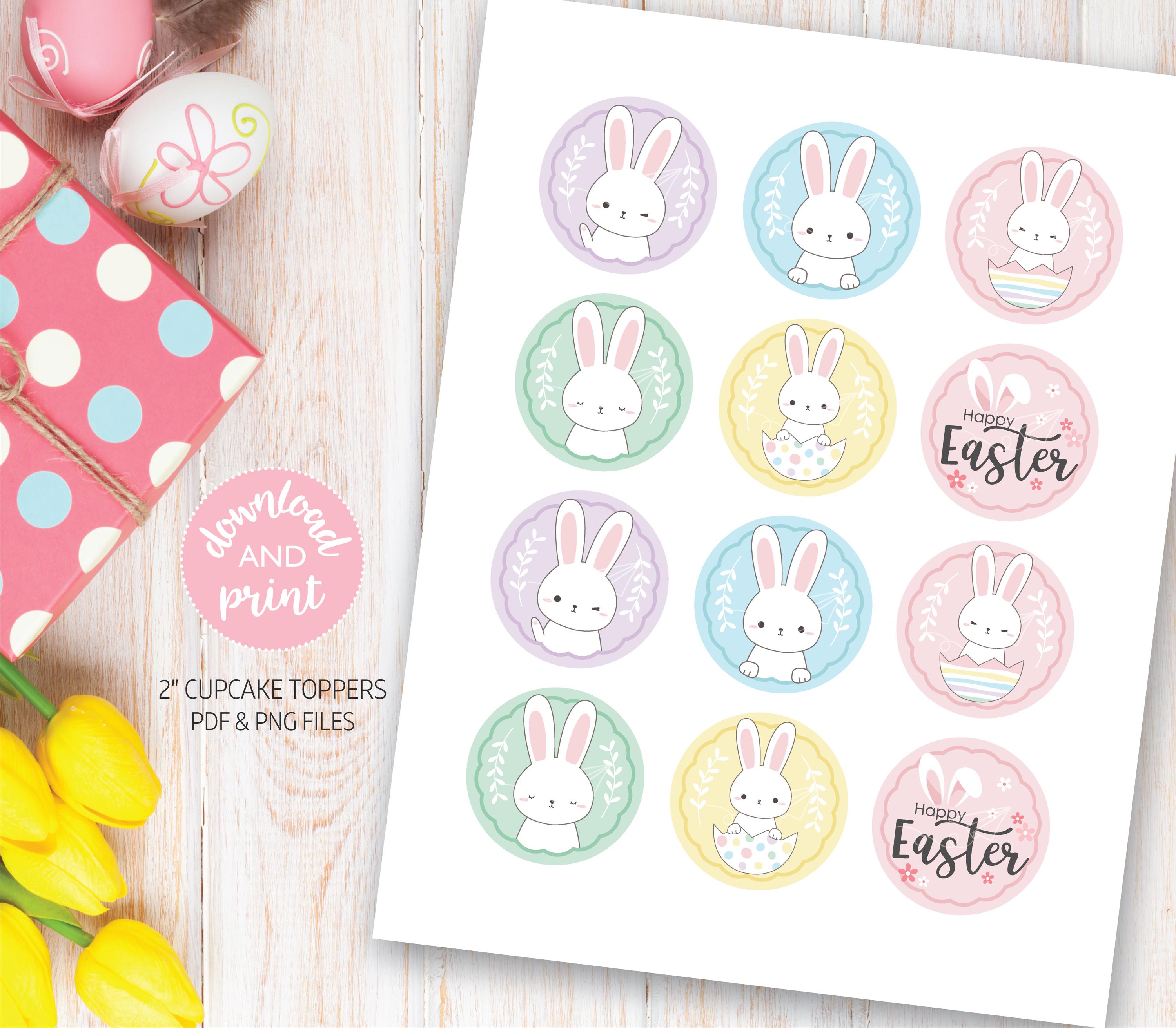 Easter Bunny Cupcake Topper DIGITAL | Easter Holiday Party Decoration ...