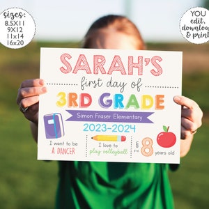 Back to School Sign DIGITAL | Kids First or Last Day of School Page ...