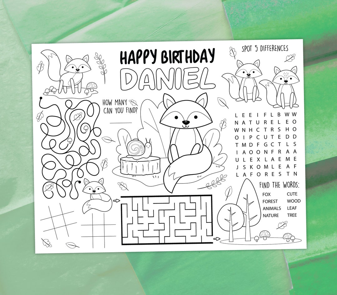 Woodland Fox Coloring Placemat DIGITAL | Autumn Party Activity | Kids ...