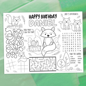 Woodland Fox Coloring Placemat DIGITAL | Autumn Party Activity | Kids ...