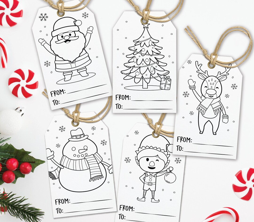 Christmas Coloring Gift Tag DIGITAL Kids Xmas Activity Holiday Treats ...
