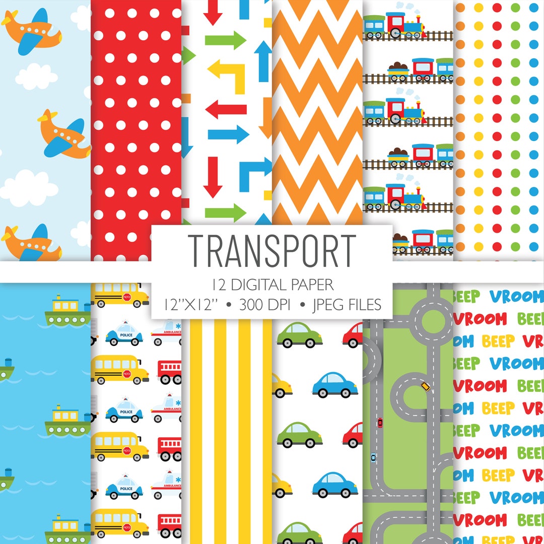 Transportation Digital Paper Transport Background Pattern Vehicles ...