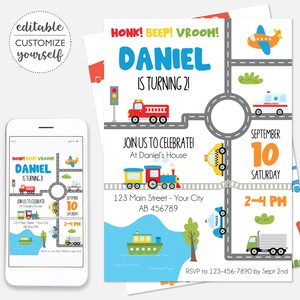 Transportation Birthday Invitation DIGITAL | Transport Party | Vehicles ...