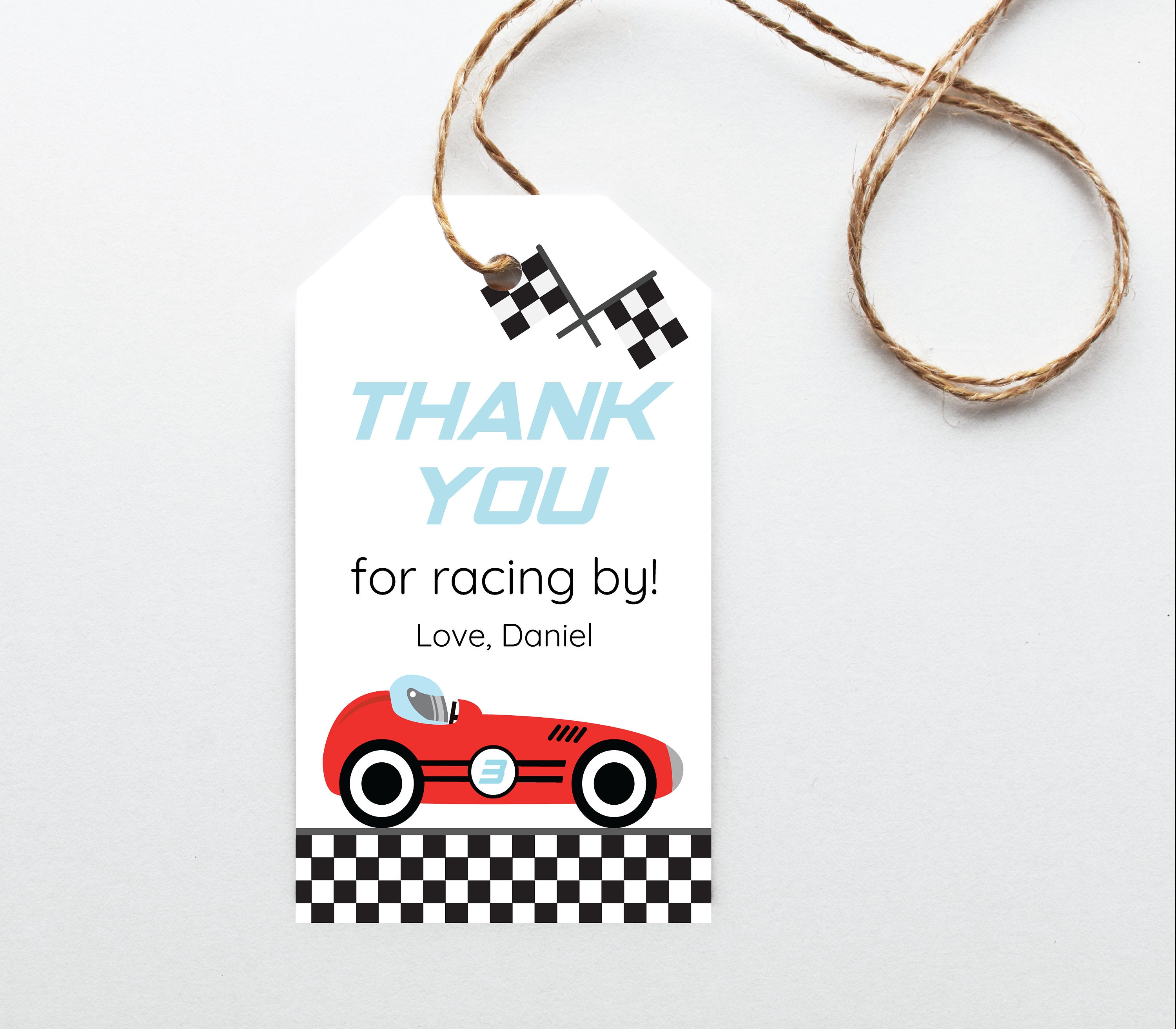 Race Car Birthday Thank You Tag DIGITAL | Vintage Car Favor Tag ...