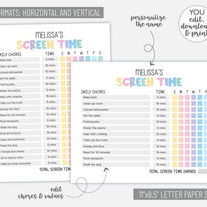 Screen Time Checklist DIGITAL | Kids Chart | How to Earn | Weekly Chore ...
