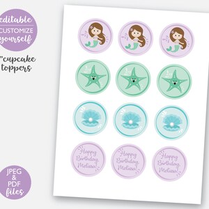 Mermaid Birthday Cupcake Toppers DIGITAL | Cute Mermaid Party ...