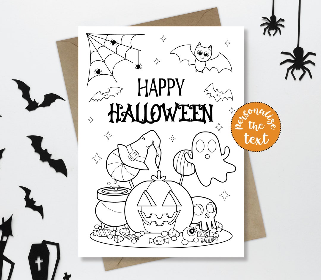 Halloween Coloring Card DIGITAL Colouring Greeting Card for Kids ...