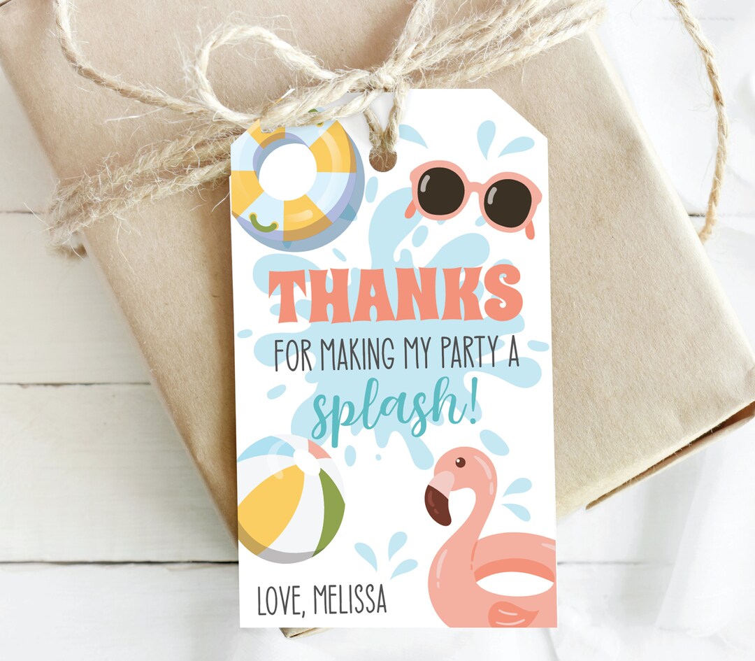 Pool Party Birthday Thank You Tag DIGITAL | Beach Summer Pink Favor Tag ...