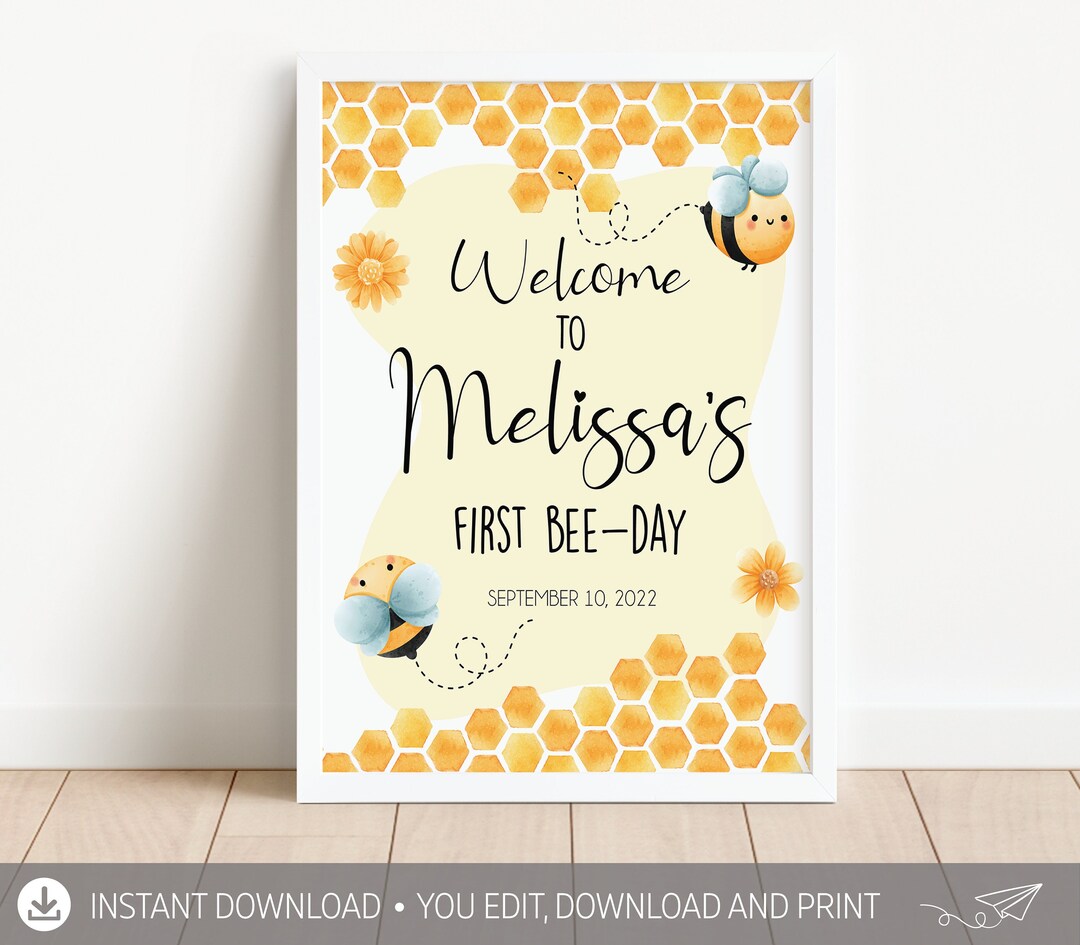 Honey Bee Welcome Sign DIGITAL Bee-day Birthday Party - Etsy