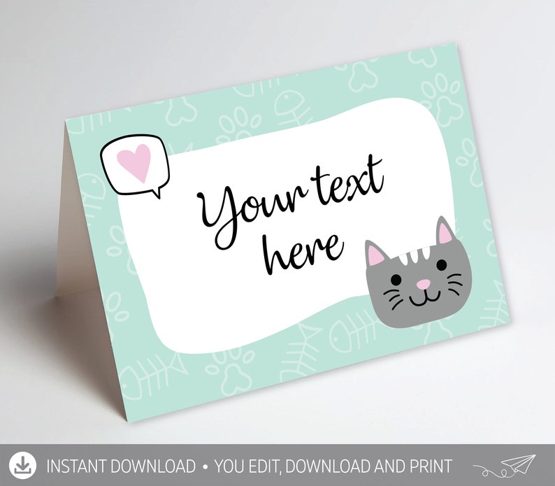 Kitten Birthday Tent Cards DIGITAL Cat Party Blank Food - Etsy