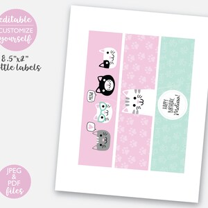 Kitten Birthday Bottle Label DIGITAL | Cat Party Water Bottle Wrapper ...