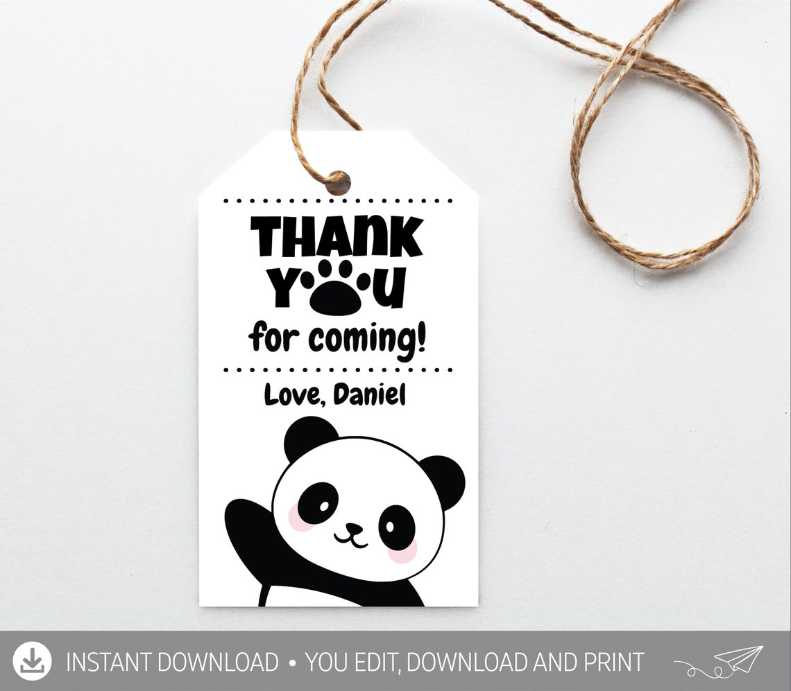 Panda Birthday Thank You Tag DIGITAL Panda Party Favor Tag - Etsy