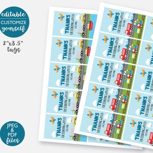 Transportation Birthday Thank You Tag DIGITAL | Transport Favor Tag ...
