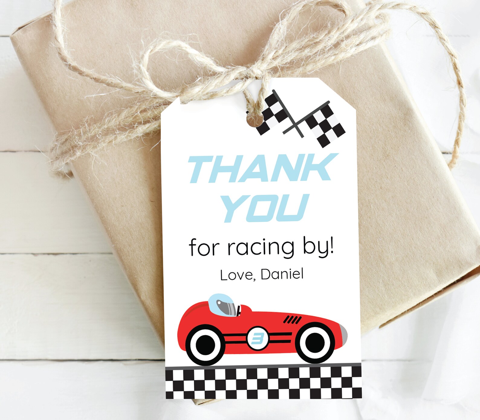 Race Car Birthday Thank You Tag DIGITAL | Vintage Car Favor Tag ...