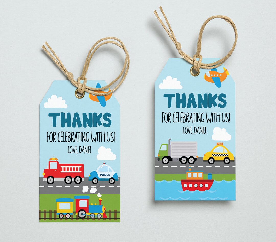 Transportation Birthday Thank You Tag DIGITAL | Transport Favor Tag ...