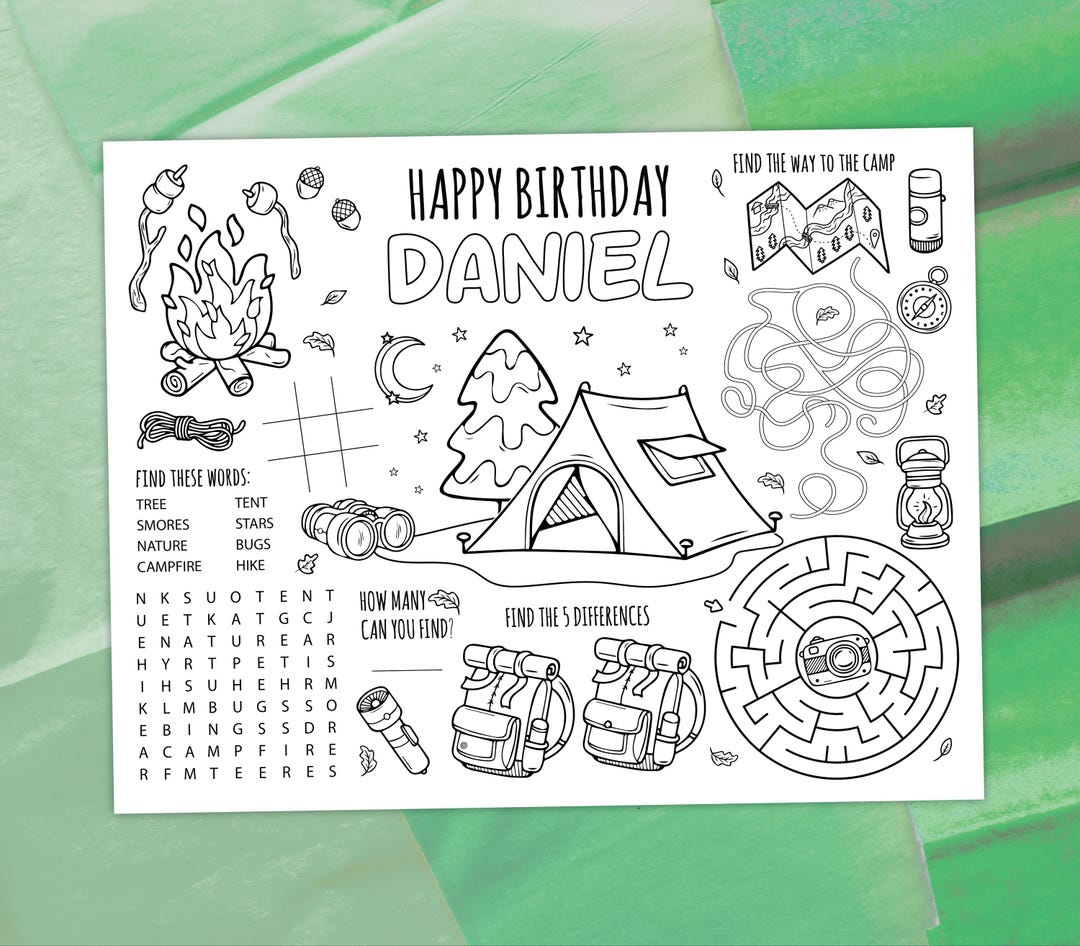 Camping Coloring Placemat DIGITAL | Happy Camper Activity | Kids ...