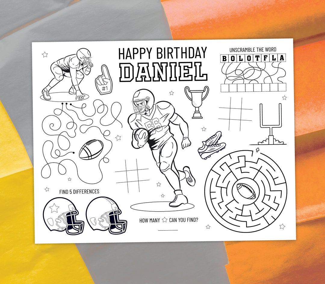 Football Coloring Placemat DIGITAL | Party Activity Sheet | Kids ...