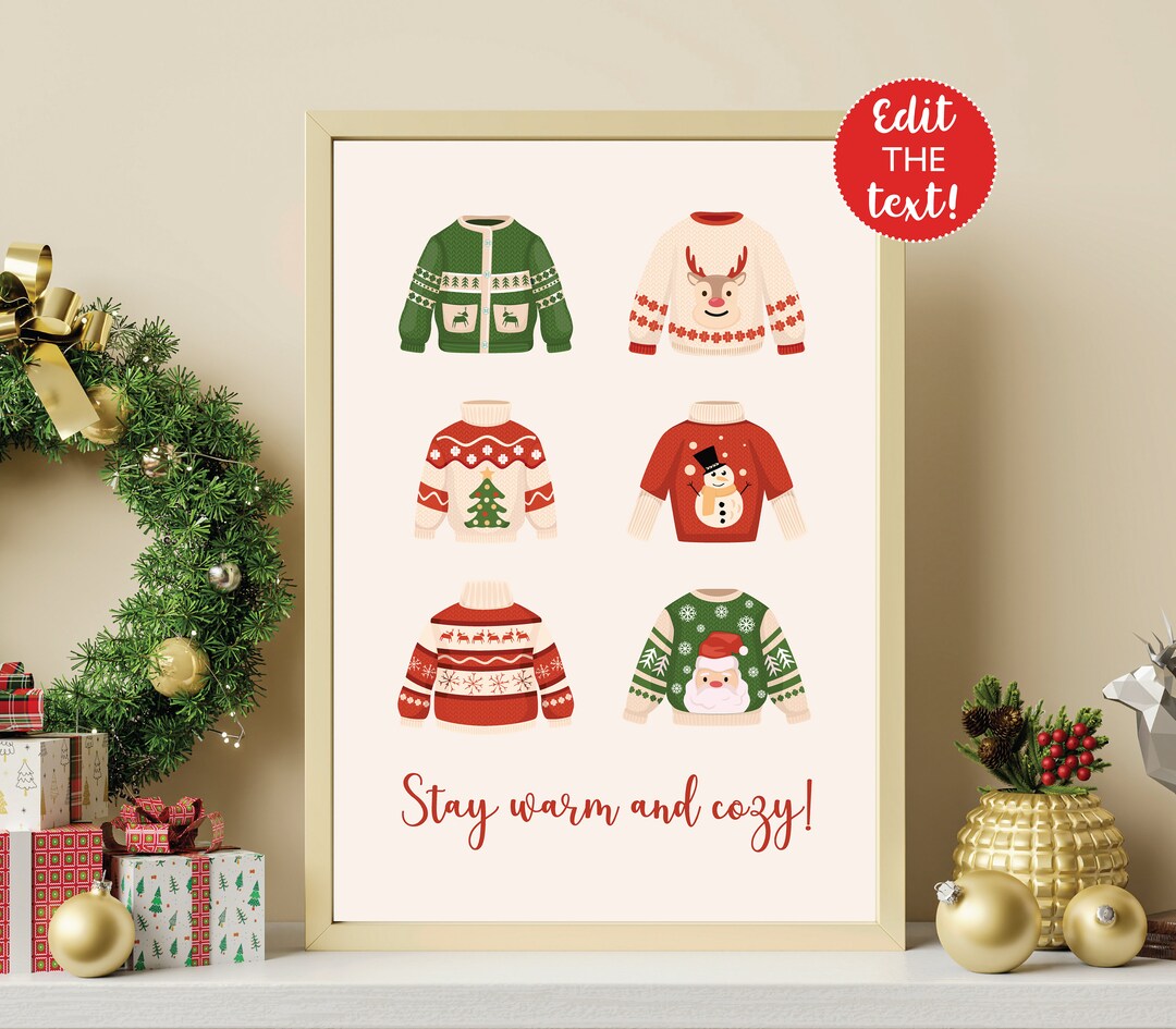 Christmas Wall Art DIGITAL | Ugly Sweater Print | Xmas Holiday Wall ...