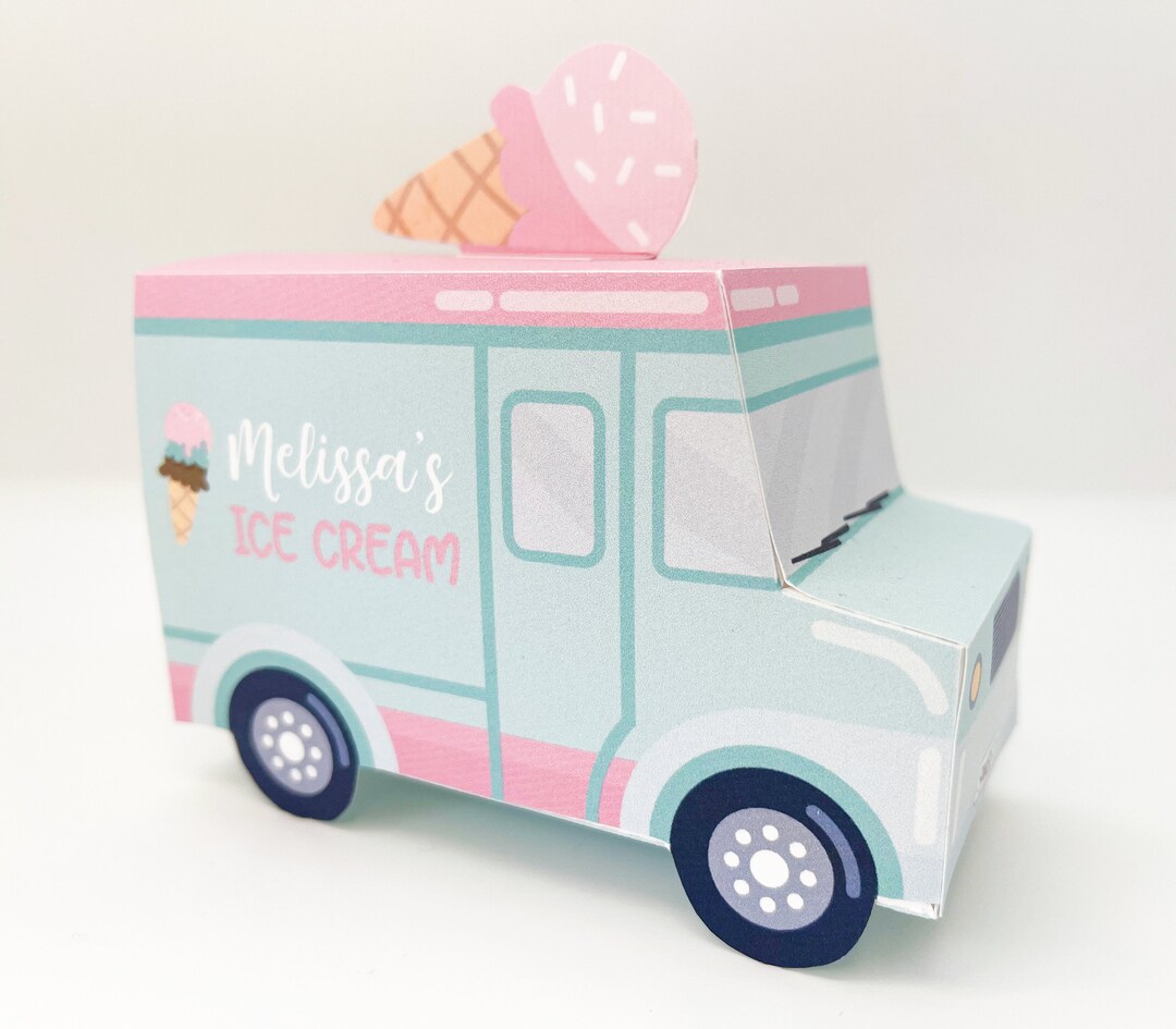 Ice Cream Truck Favor Box DIGITAL | Pink and Mint Personalized Party ...