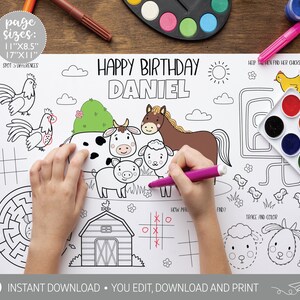 Farm Animals Coloring Placemat DIGITAL Barnyard Party - Etsy Canada