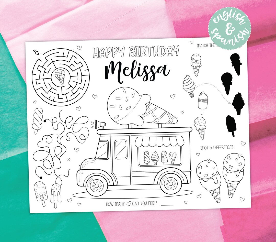 Ice Cream Truck Coloring Placemat DIGITAL | Party Activity | Kids ...