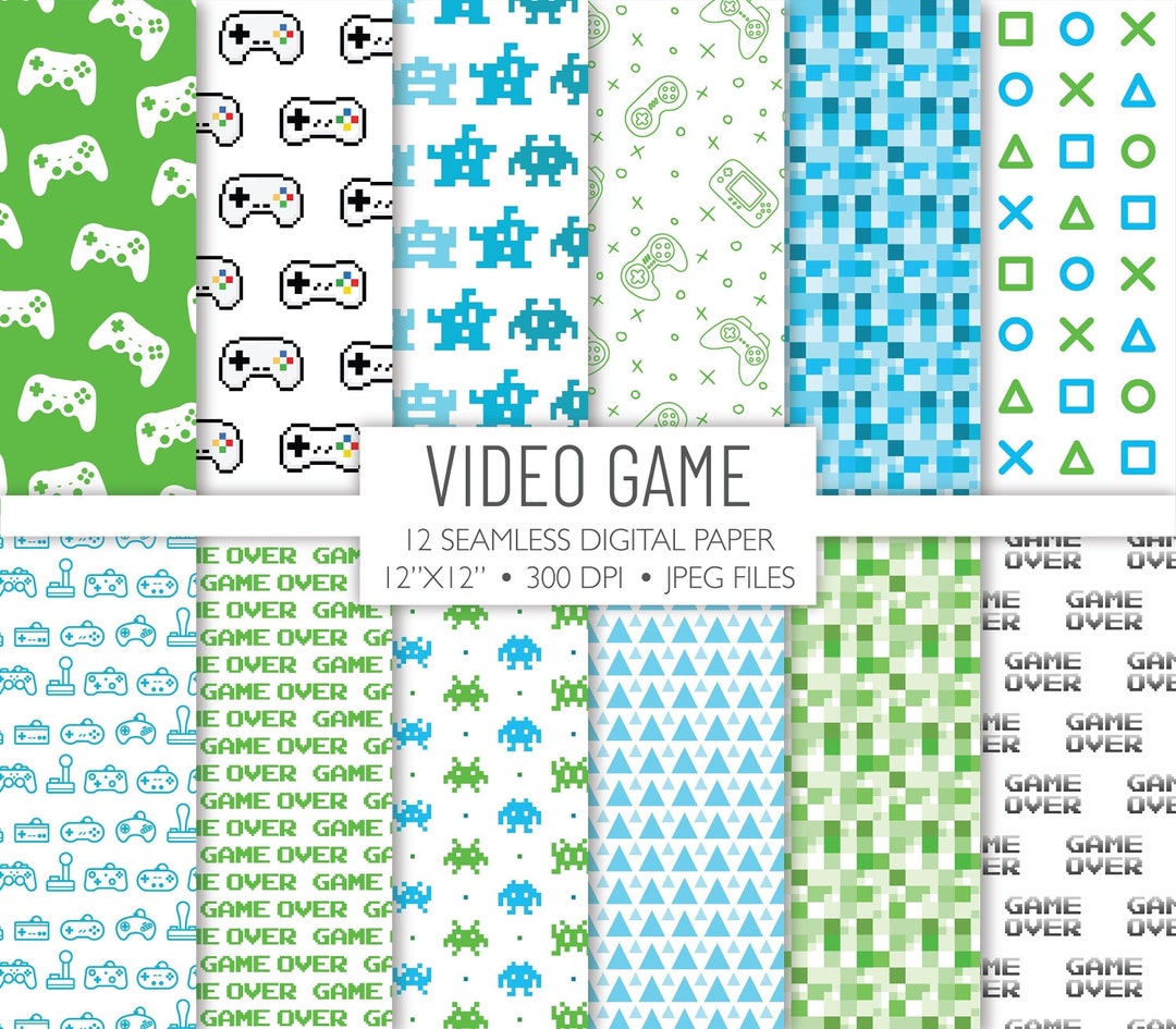Video Game Seamless Digital Paper Green and Blue Gamer - Etsy