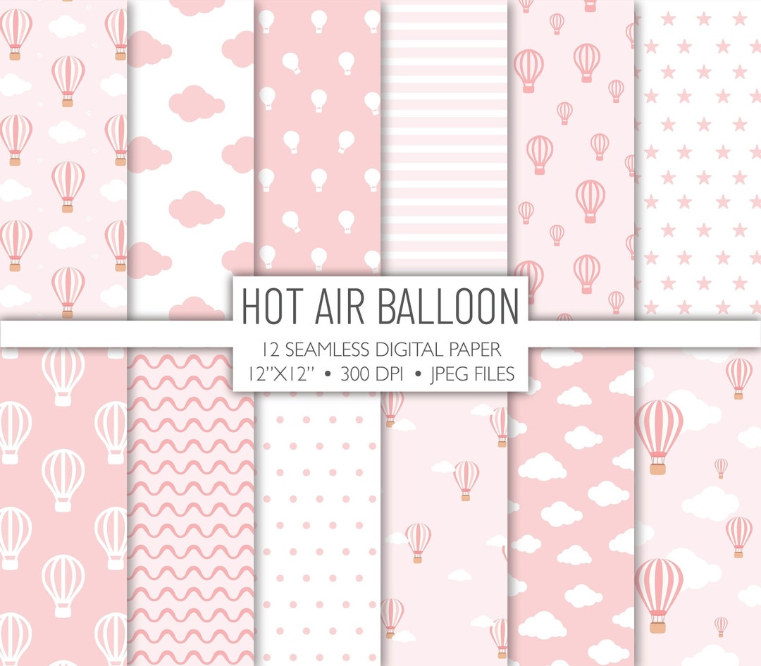 Hot Air Balloon Seamless Digital Paper Pink Background - Etsy