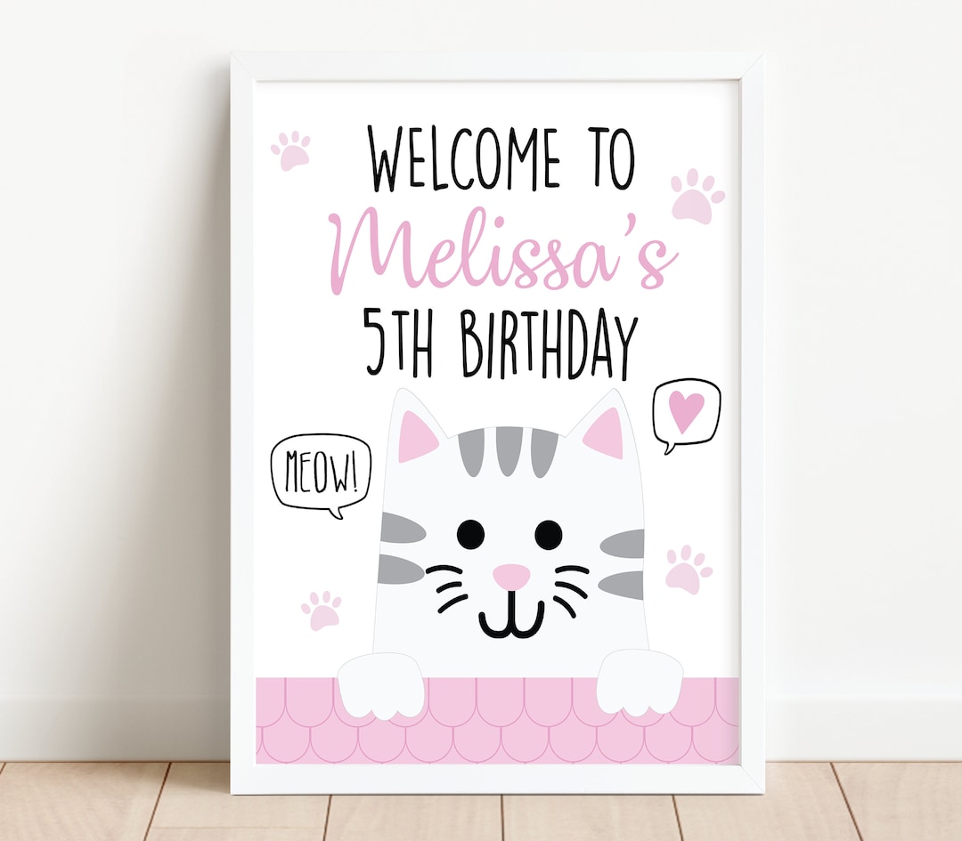 Kitten Welcome Sign DIGITAL | Cat Birthday Party | Kitty Nursery Print ...