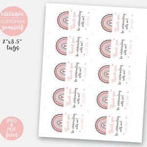 Boho Rainbow Birthday Thank You Tag DIGITAL | Rainbow Party Favor Tag ...