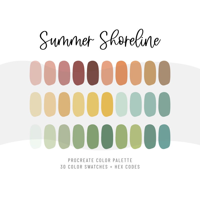 Procreate Color Palette Summer Shoreline | iPad 30 Color Swatches Set ...