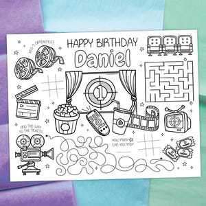 Movie Night Coloring Placemat DIGITAL | Cinema Party Activity Sheet ...