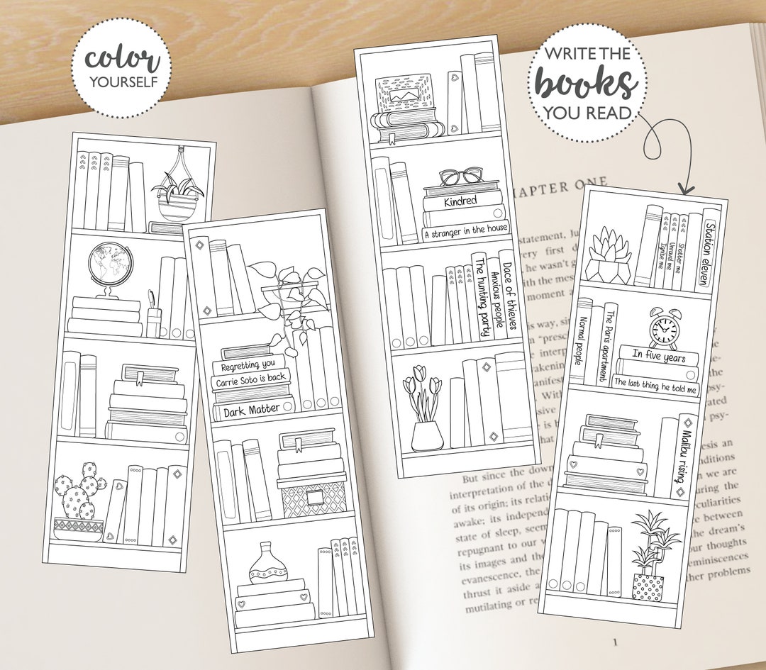 Bookmark Tracker DIGITAL | Coloring Bookshelf Tracker | Book Lover ...