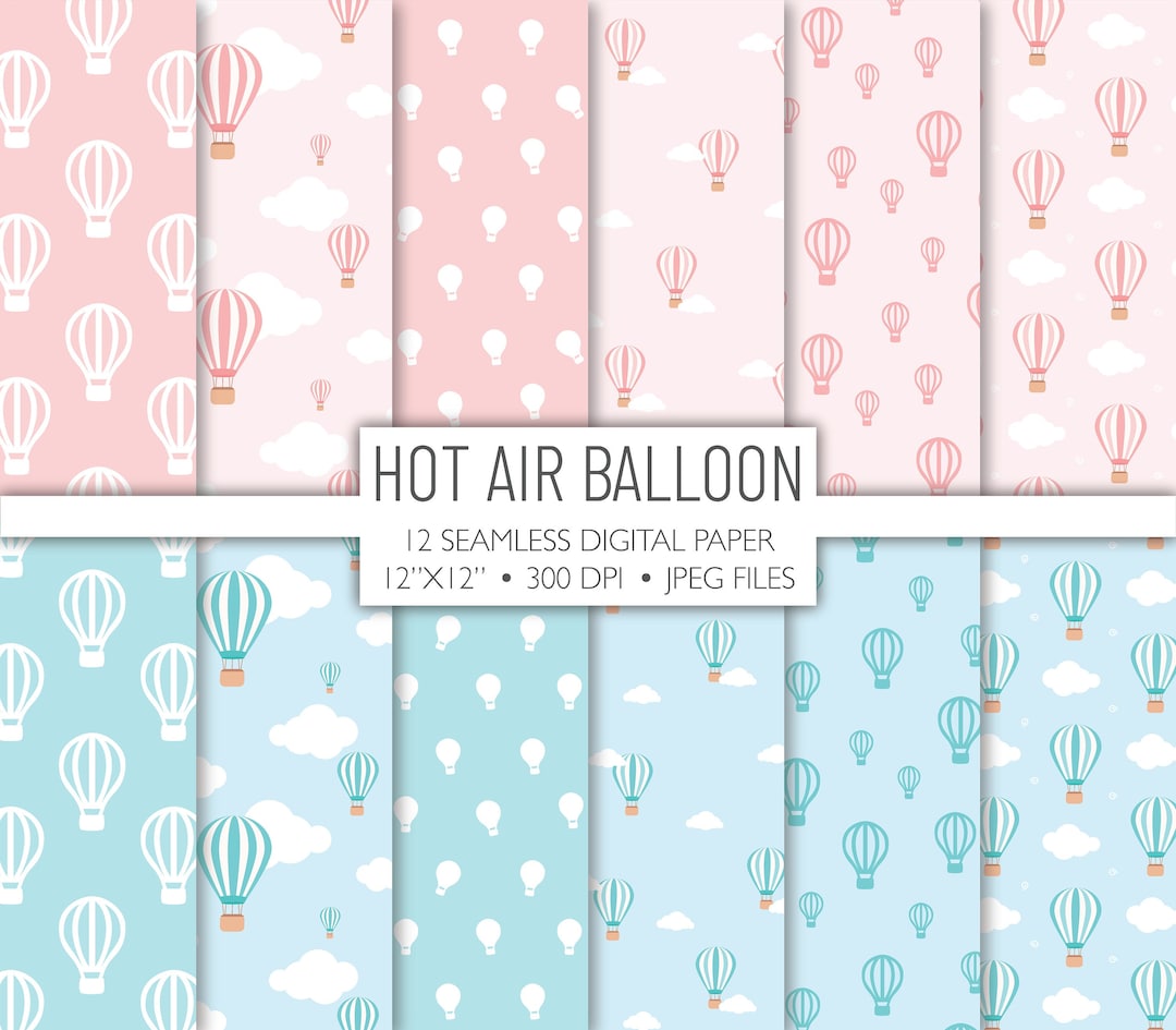 Hot Air Balloon Seamless Digital Paper Pink and Blue - Etsy