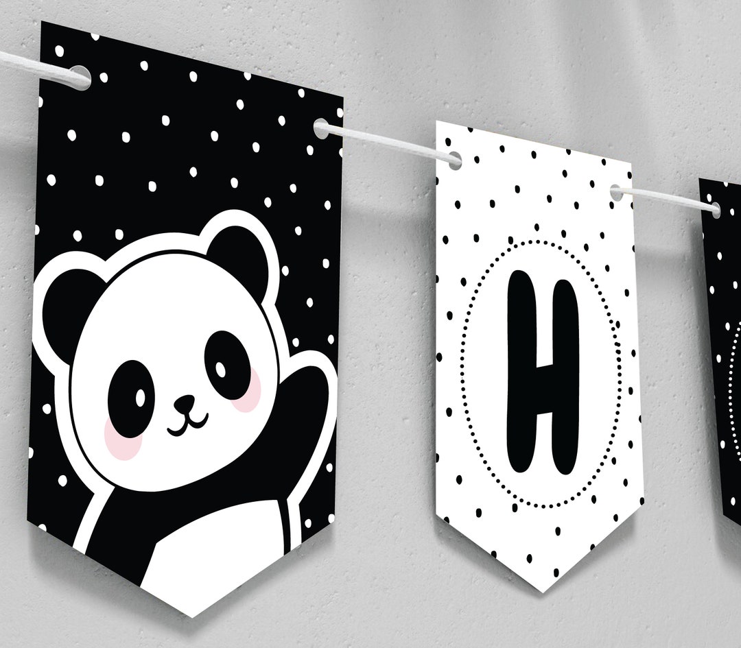 Panda Happy Birthday Banner DIGITAL | Panda Party Decoration ...