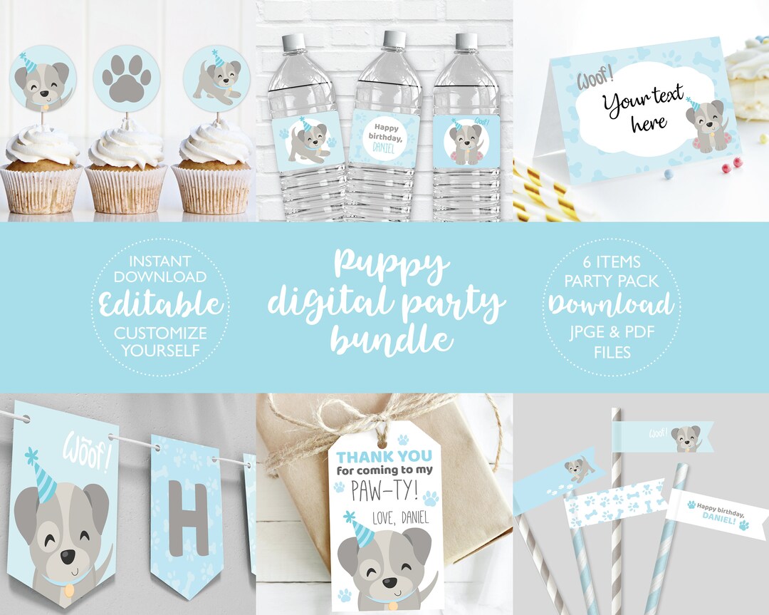 Puppy Birthday Party Kit DIGITAL | Dog Party Bundle Set | Personalized ...