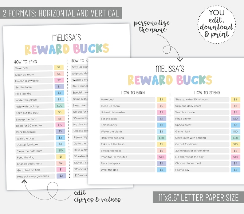 Reward Bucks for Kids DIGITAL | Reward System | Play Money | Chore ...