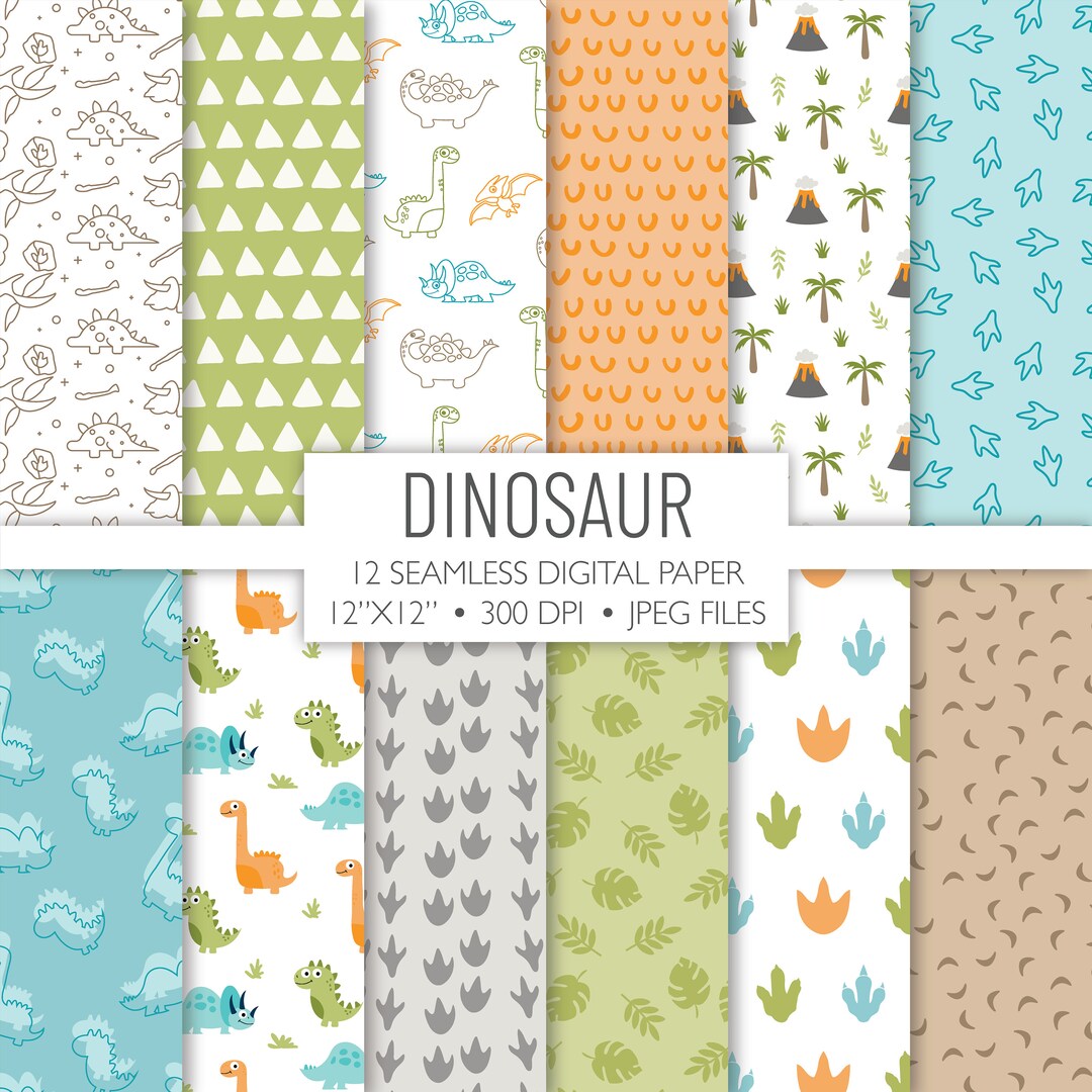 Dinosaur Seamless Digital Paper Jurassic Background Pattern Scrapbook ...