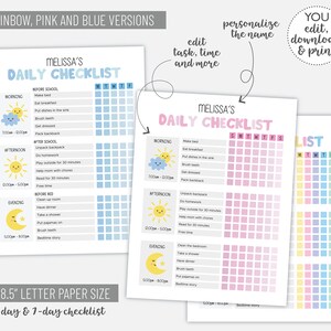 Daily Checklist for Kids DIGITAL | Kids Schedule | Daily Routine Chart ...