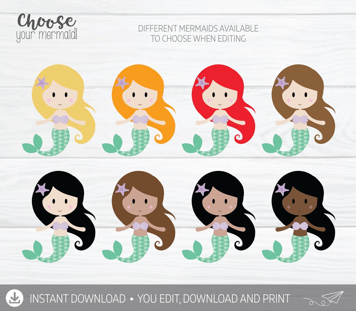 Mermaid Birthday Party Kit DIGITAL Cute Mermaid Party Bundle - Etsy