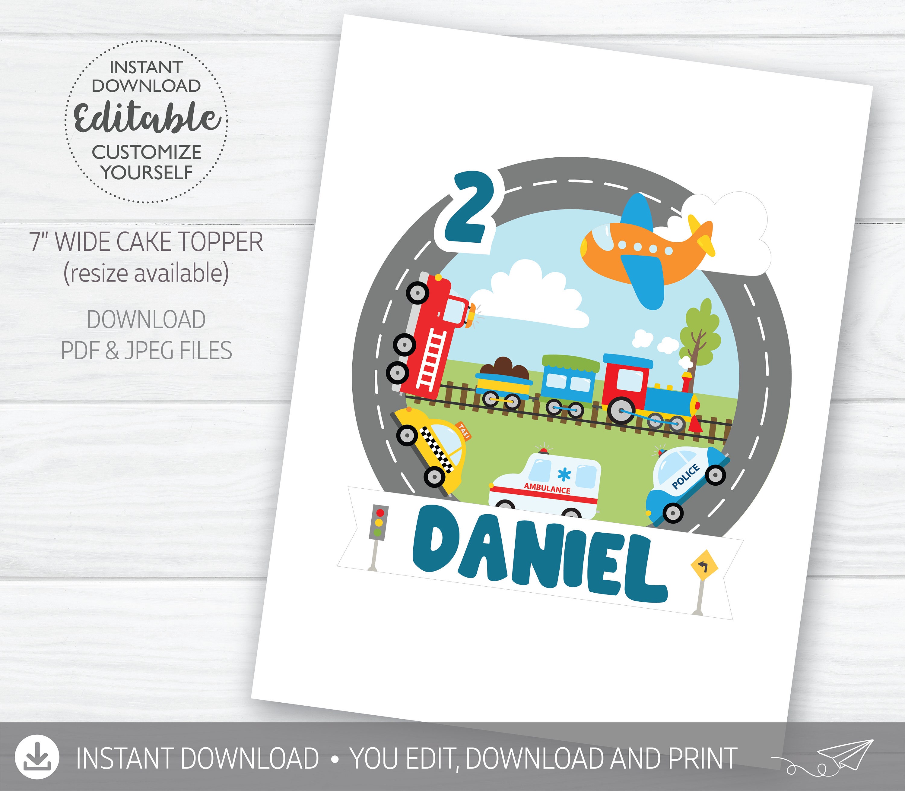 Transportation Birthday Cake Topper DIGITAL Transport Party - Etsy