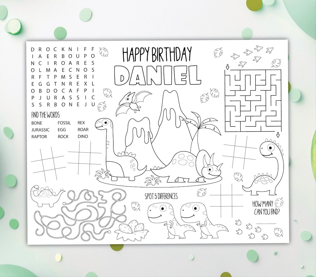 Dinosaur Coloring Placemat DIGITAL | Jurassic Party Activity | Kids ...