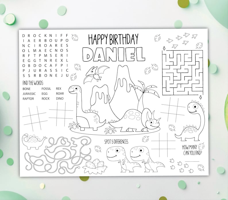 Dinosaur Coloring Placemat DIGITAL | Jurassic Party Activity | Kids ...
