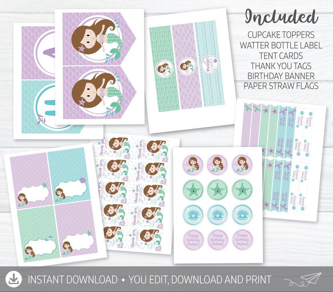 Mermaid Birthday Party Kit DIGITAL Cute Mermaid Party Bundle - Etsy