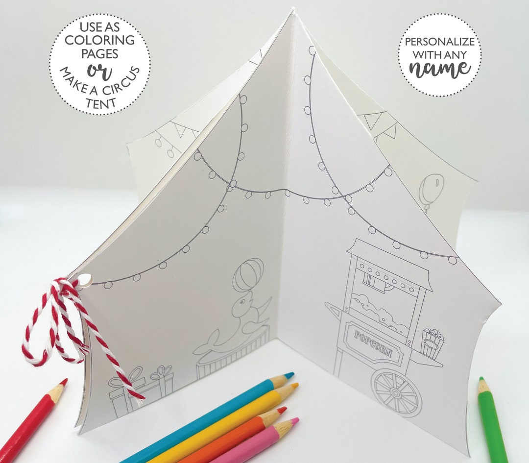 Circus Tent Coloring Pages DIGITAL | Carnival Personalized Coloring ...