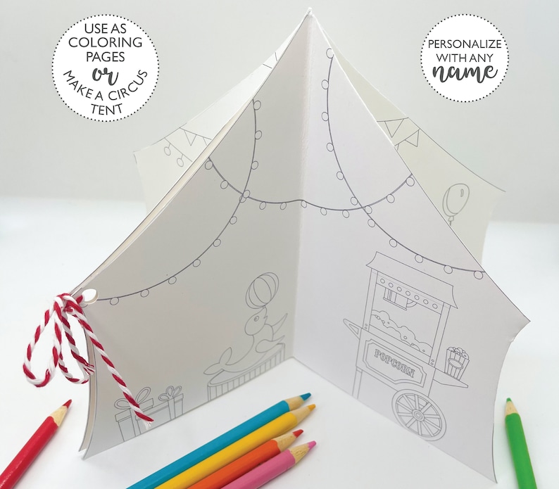 Circus Tent Coloring Pages DIGITAL | Carnival Personalized Coloring ...