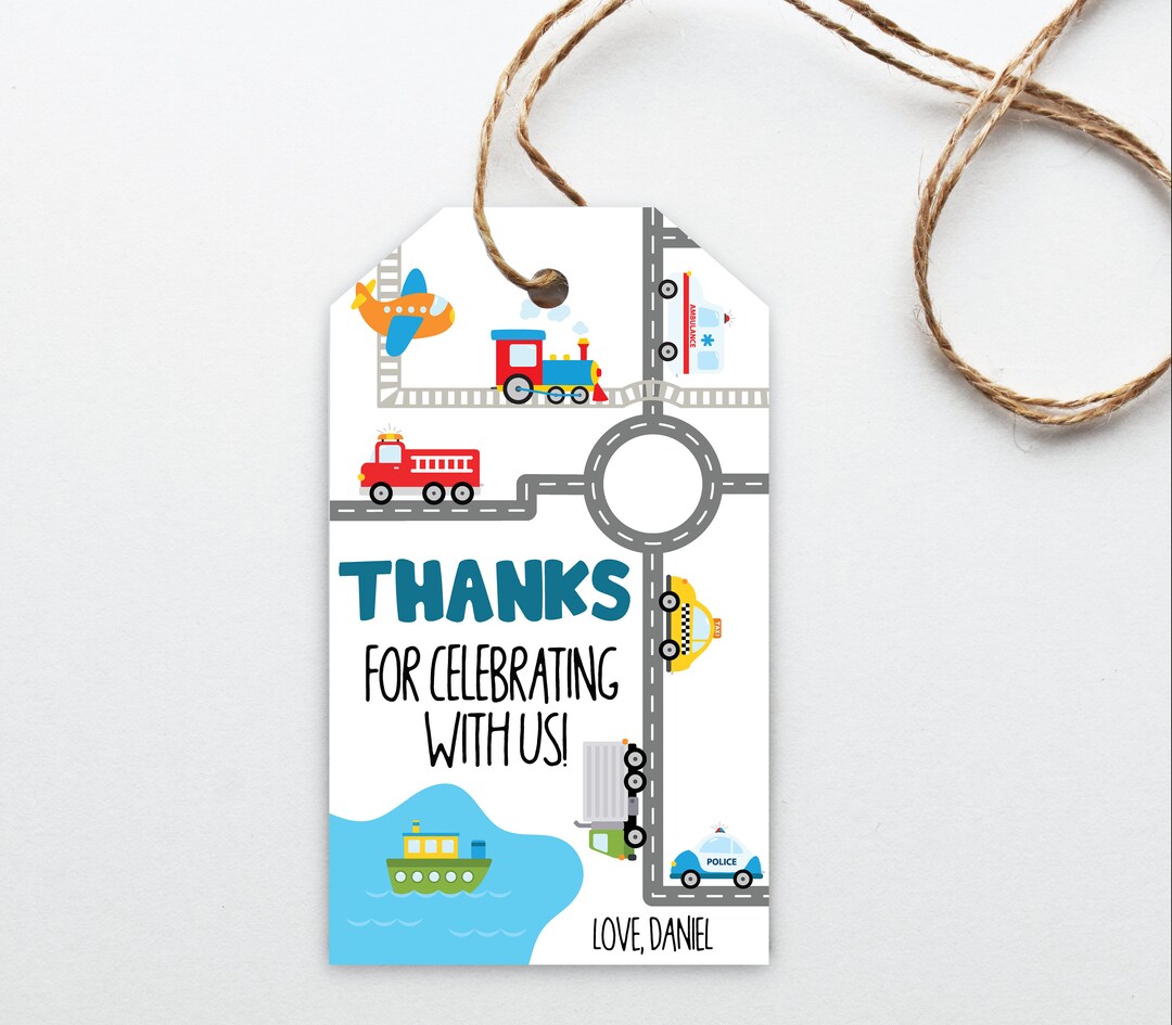 Transportation Birthday Thank You Tag DIGITAL | Transport Favor Tag ...
