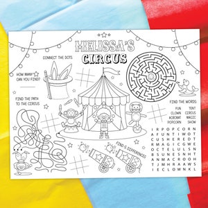Circus Coloring Placemat DIGITAL | Carnival Party Table Activity | Kids ...