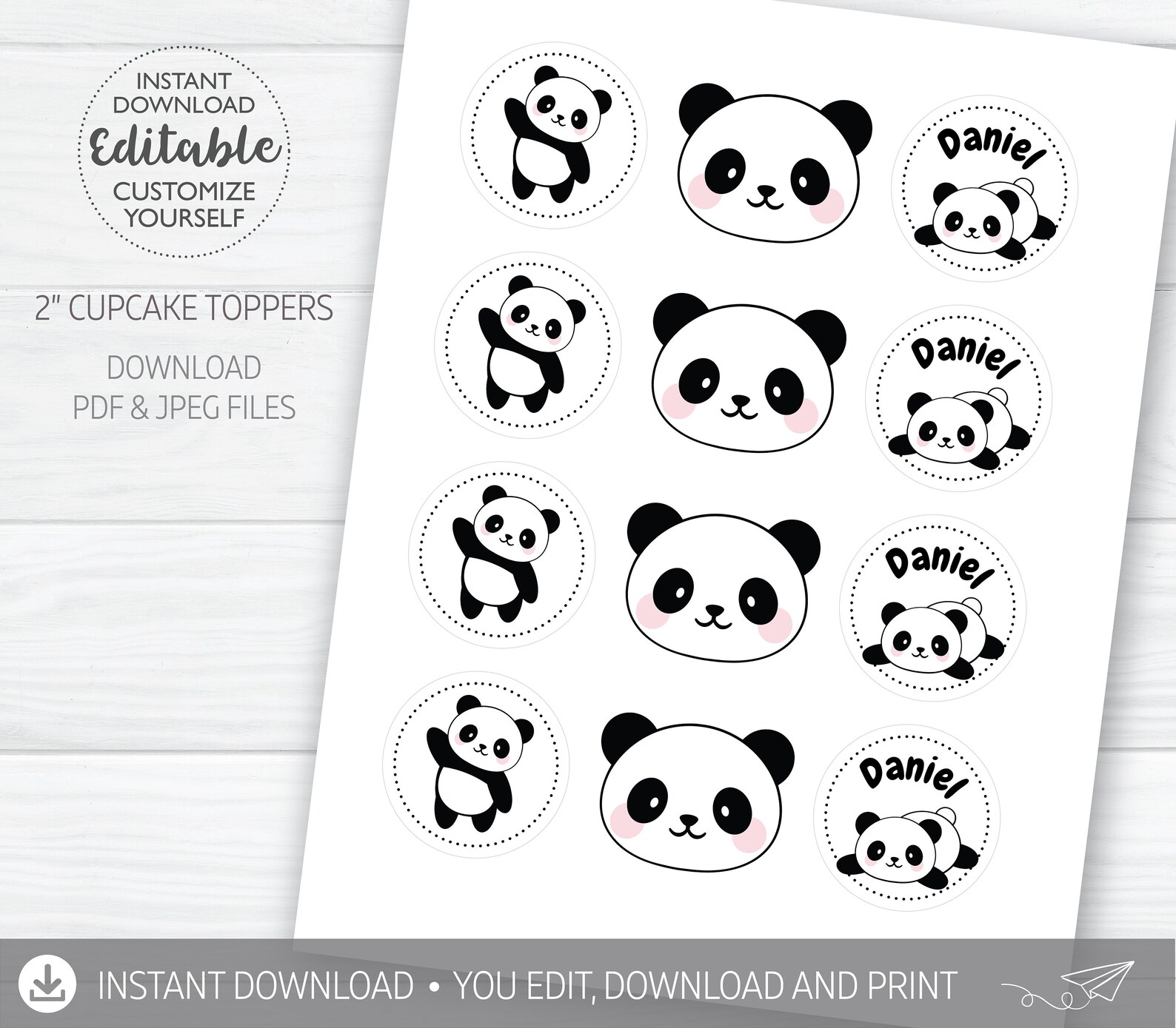 Panda Birthday Cupcake Toppers DIGITAL Panda Party | Etsy